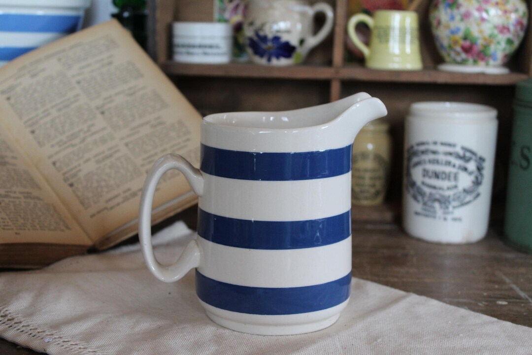 Vintage Blue and White Stripped Jug, Cornishware Blue and White, Pitcher, Vintage Pitcher ...