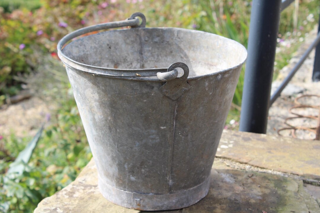 Vintage Galvanized Zinc Bucket: Rustic Garden Planter, Log Basket - Etsy