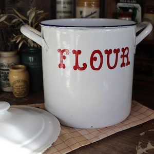Vintage White Enamel Flour Bin: English Kitchen Canister - Etsy