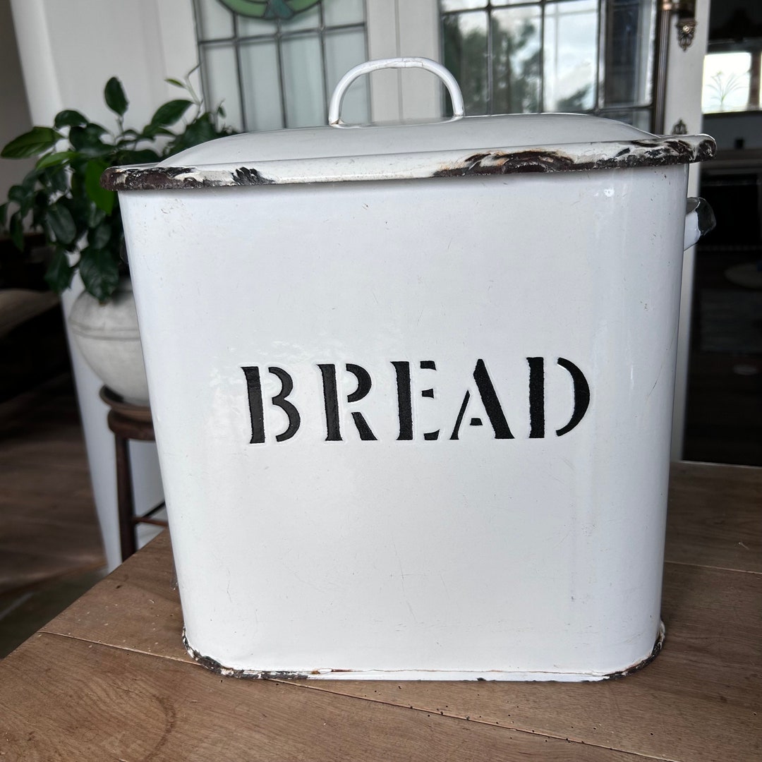 Vintage White Bread Box, White Enamel Bread Box, White Bread Bin ...