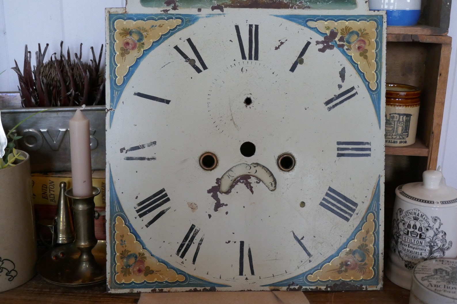 Stunning Antique Salvaged Grand Father Clock Face Antique Clock Face ...