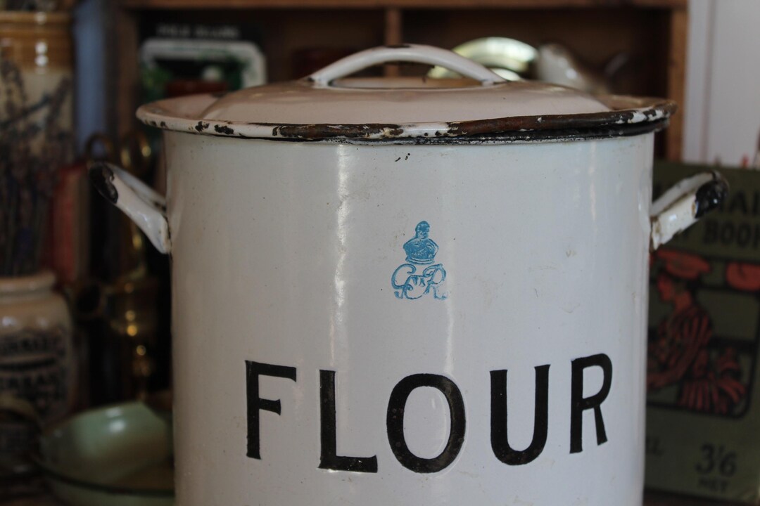 Rare King George Vintage Enamel Flour Bin, Vintage Flour Bin, Flour ...