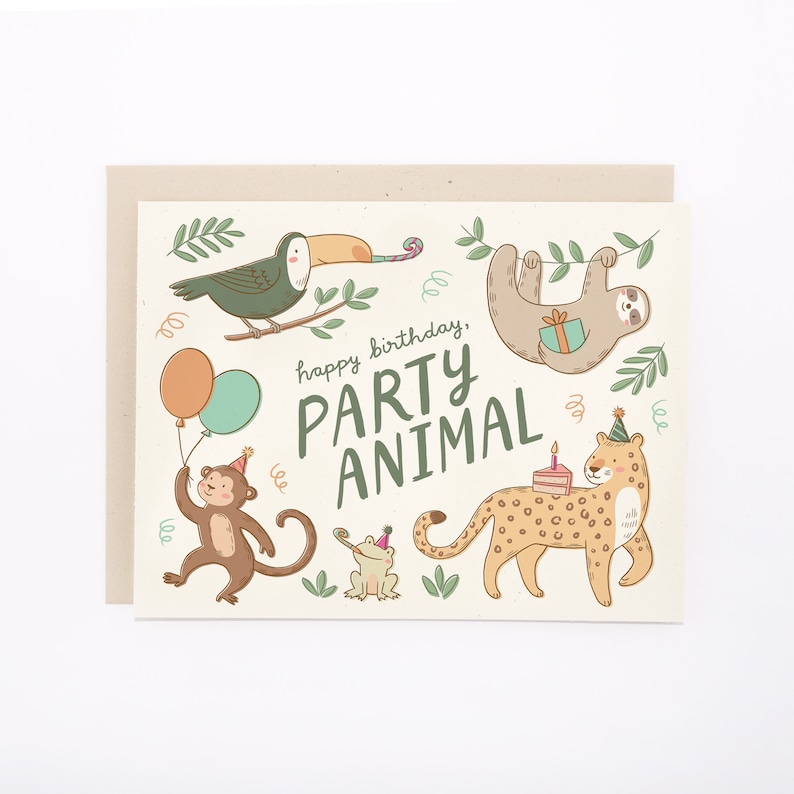 Birthday Party Animals Card - Etsy