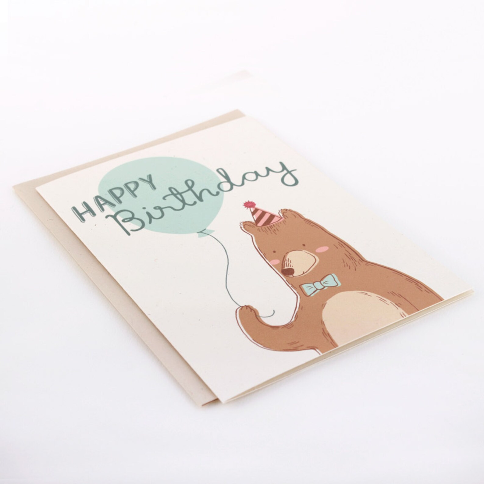 Happy Birthday Bear With Balloon Card - Etsy