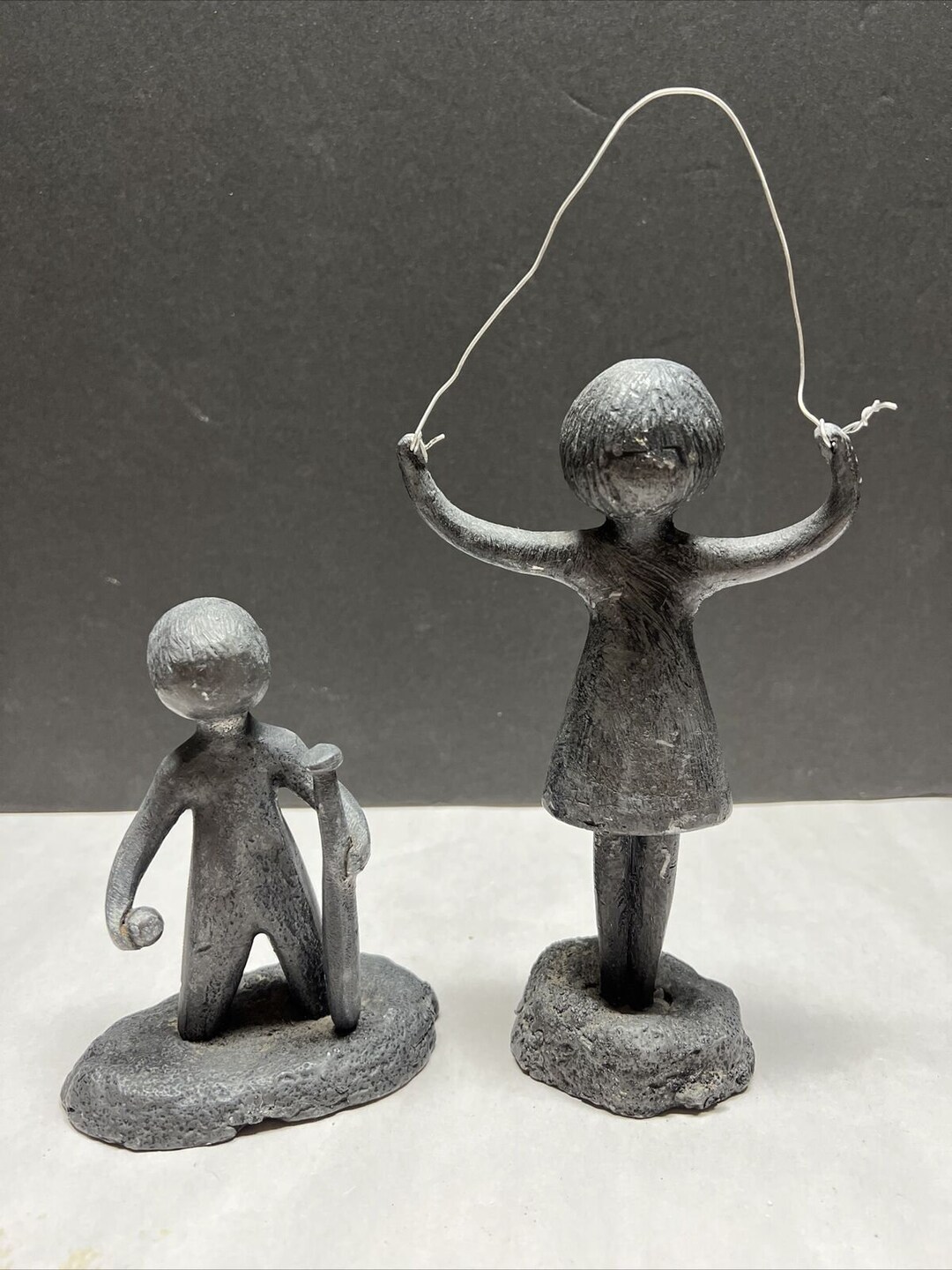 Vtg William Lattimer Pewter Sculptures Girl Skipping Rope Baseball Bat ...