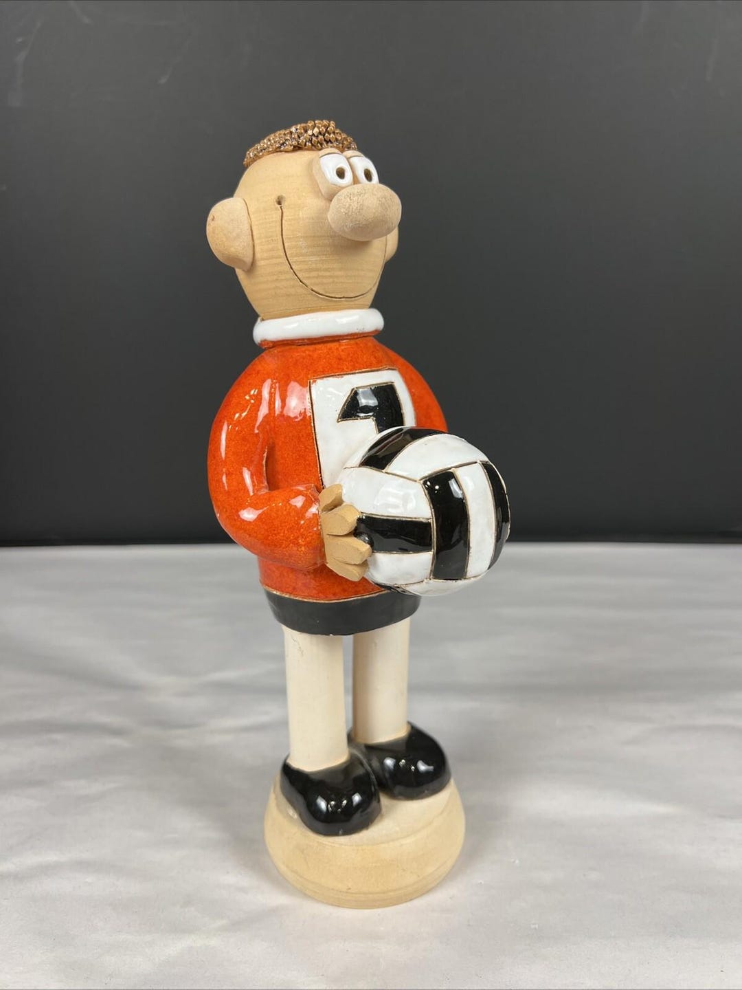 Vtg Wallace and Gromit Style Hand Made Pottery Bank Soccer Player 9 ...