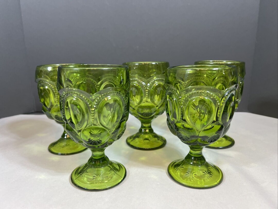 5 Le Smith Glass Green Goblet Moon & Star Trimold Base 6 Height Vgc - Etsy