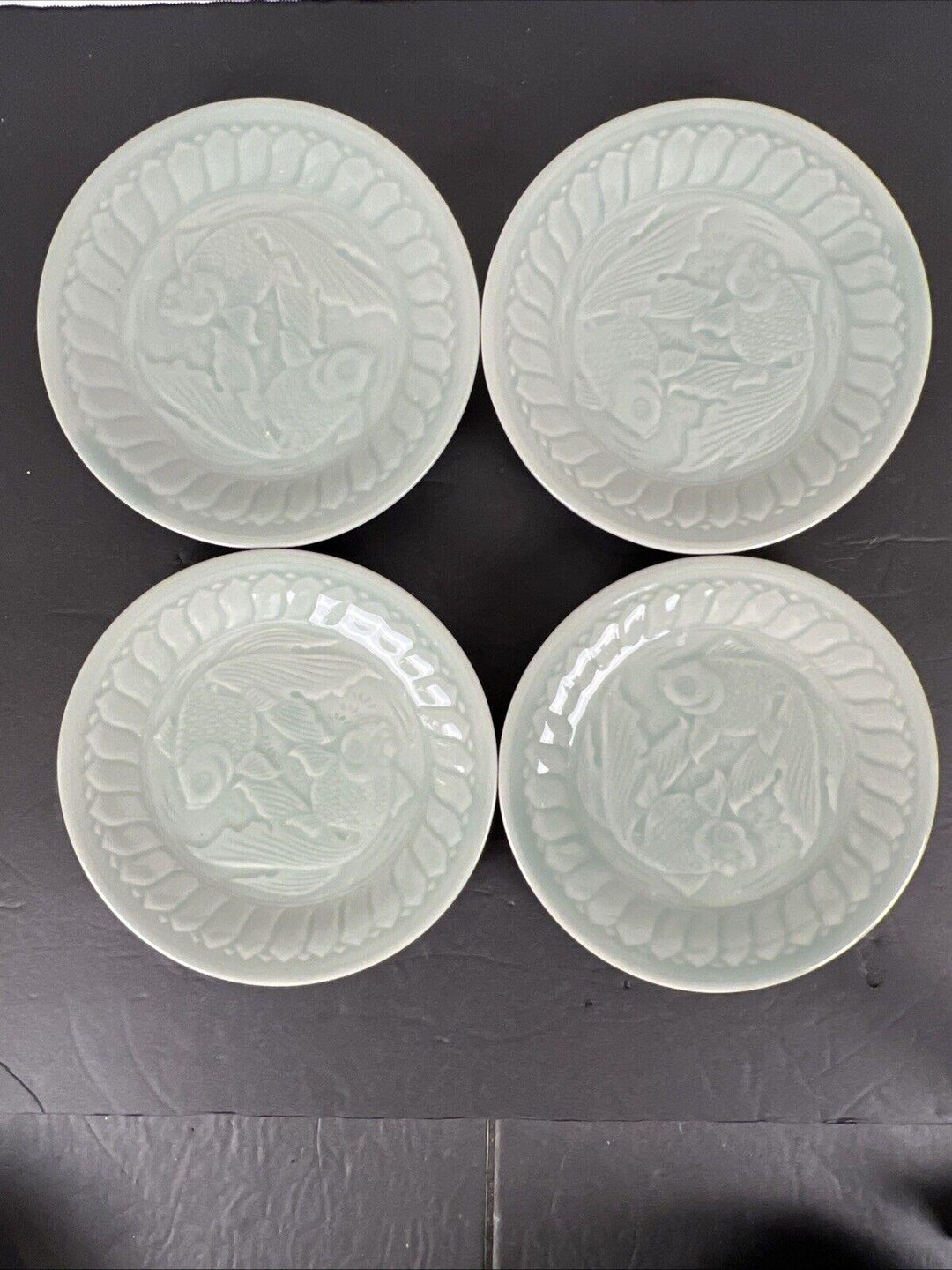 Vtg Longquan Pale Green Celadon Koi Fish Goldfish Salad Plates 7” China ...