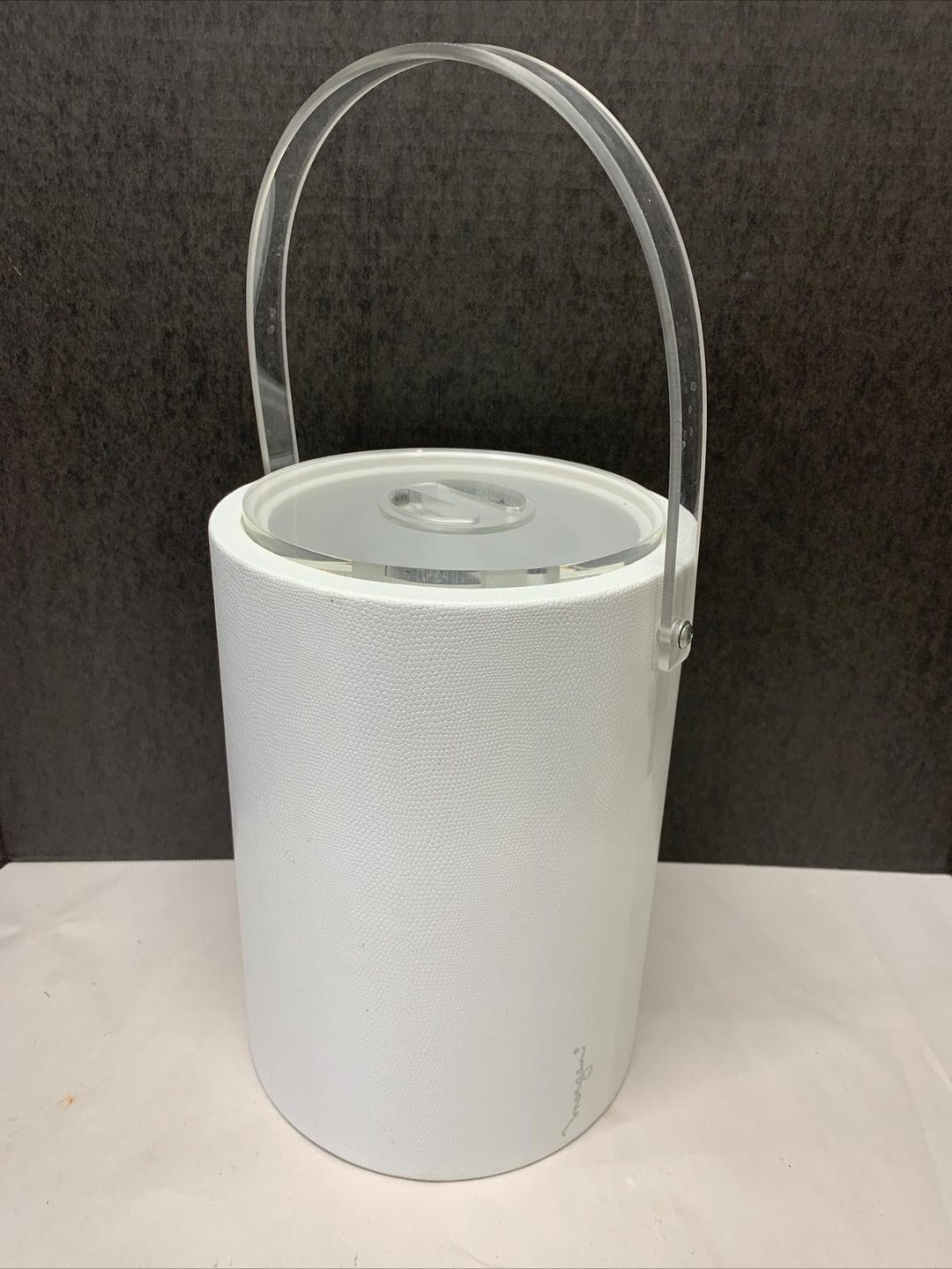 Vtg White Mid Century Modern Tall Ice Bucket Morgan Lucite Acrylic Faux ...
