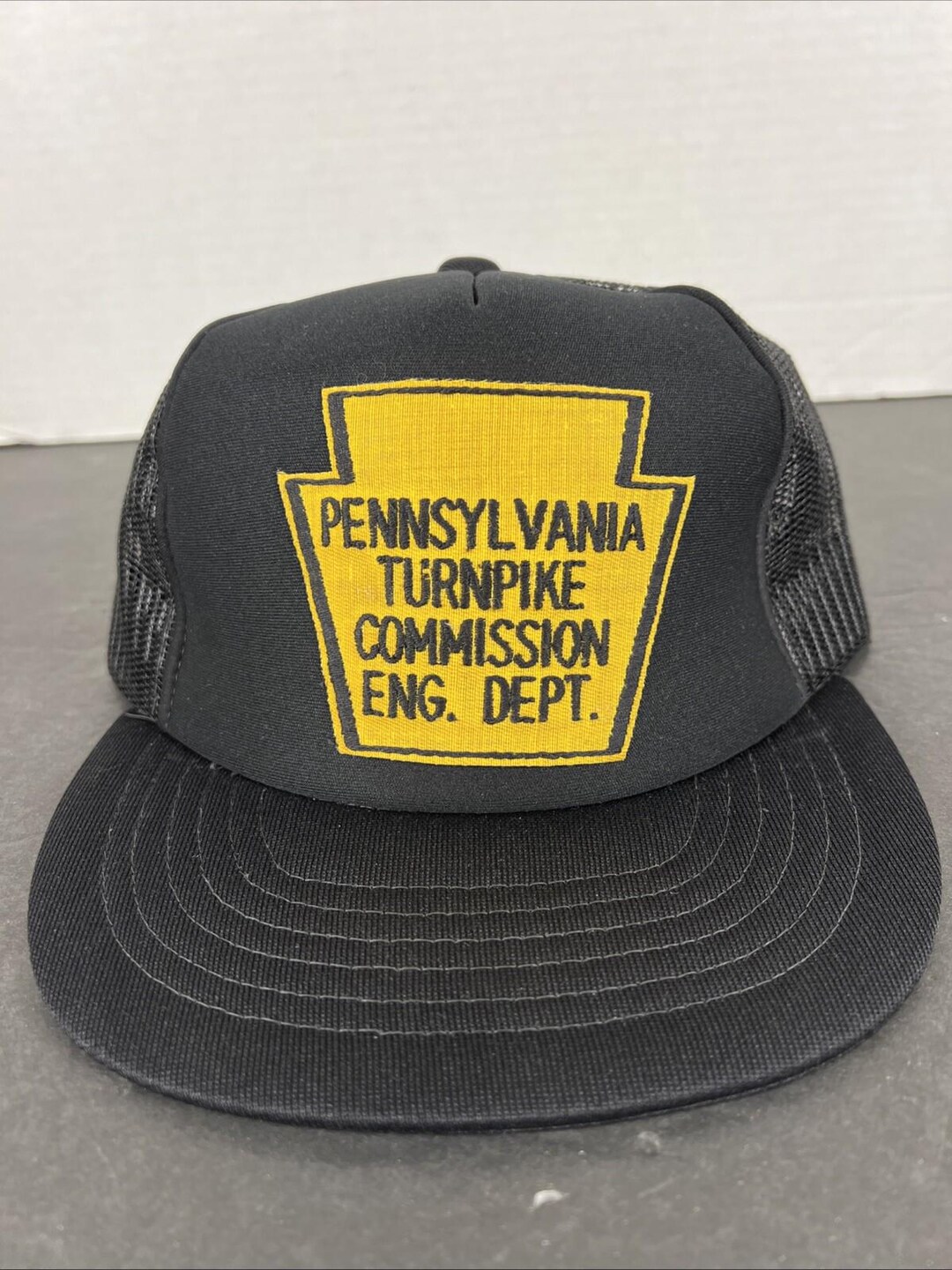 Vtg Snapback Hat Pa Turnpike Commission Engine Dept Black Yellow Mesh ...