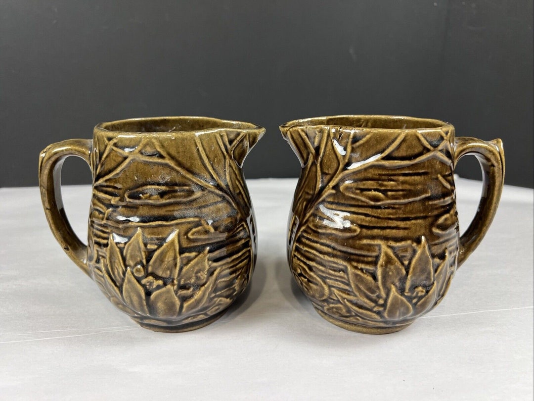 Vtg Pair Mccoy Pottery 124 Lotus Flower Pitchers Brown Clean 5 Usa - Etsy