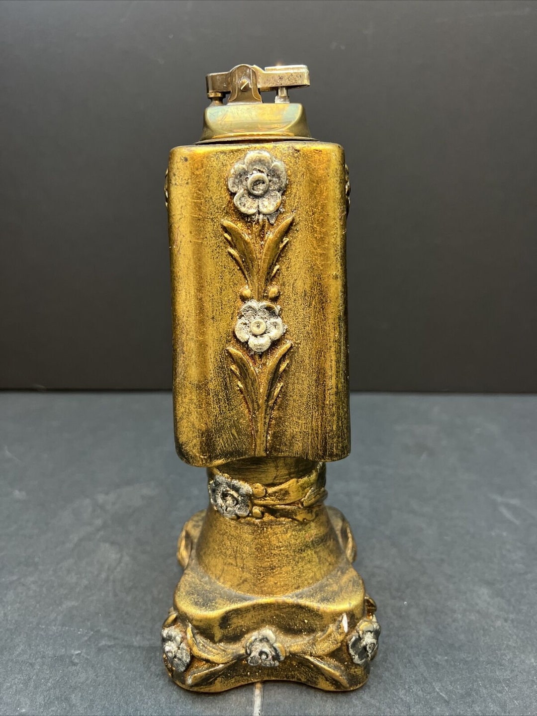 Vintage Jaru Plaster Chalkware Pedestal Lighter Florentia Italy Gold ...