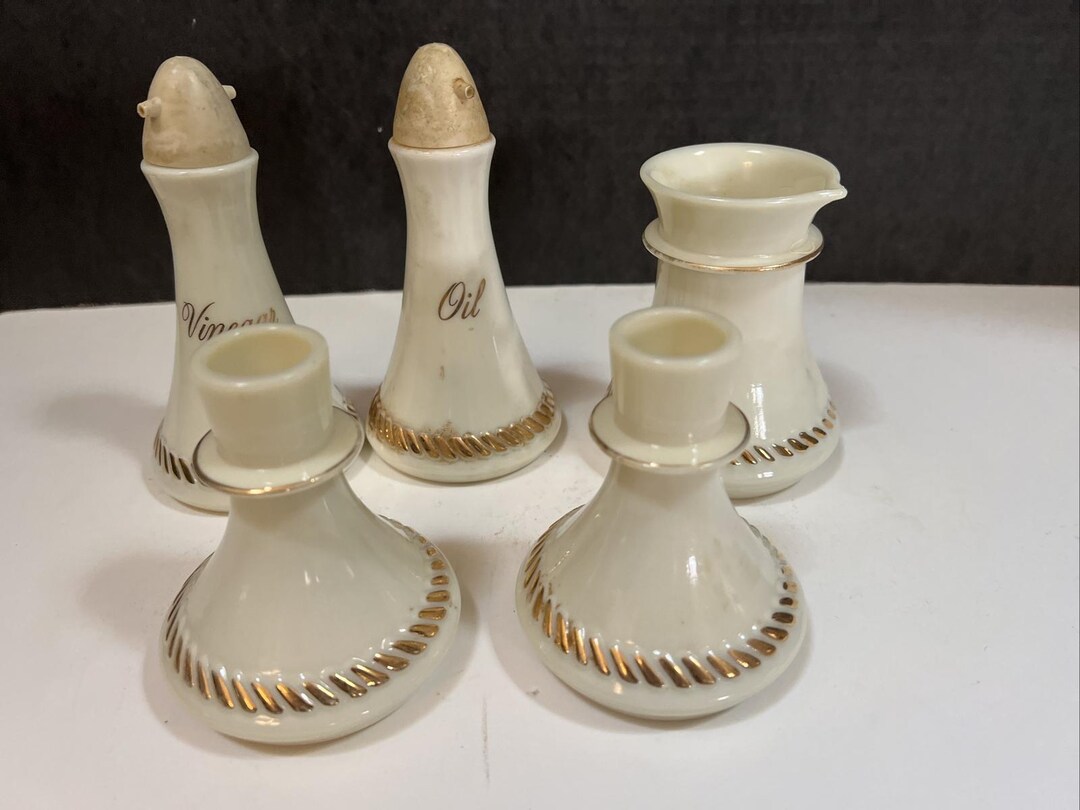 Wheaton Ware Custard Glass & 24k Gold Trim Vinegar Oil Candle Holders ...