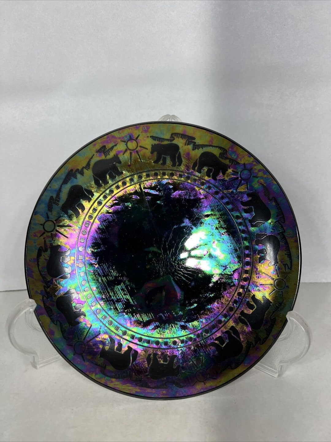 Lightwave Glass Studio Dru Malone Signed Northern Lights Bear Plate ...