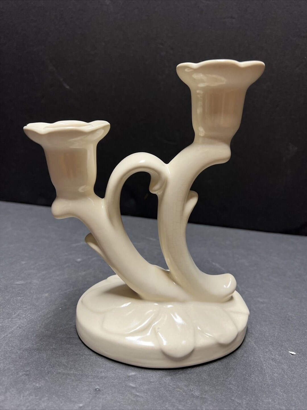 Vintage Weller Pottery Double Candle Holder Off White Art Deco Style Etsy