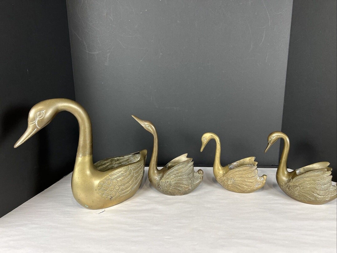 4 Mid Century Solid Brass Swan Family Planters Heavy Vintage - Etsy