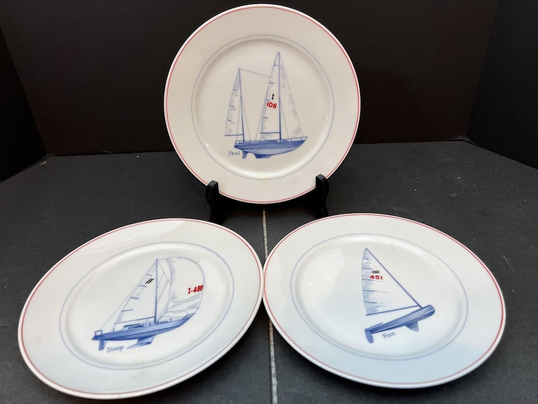 3 Jwk Bavaria West Germany Sailboat Plates Yawl Sloop Finn 7.75 ...