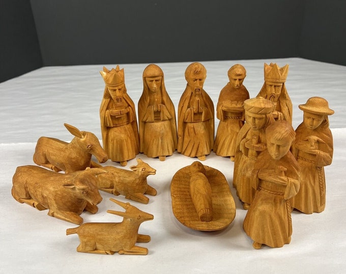 Vintage Hand Carved Wooden Nativity Set 14 Pieces Christmas - Etsy