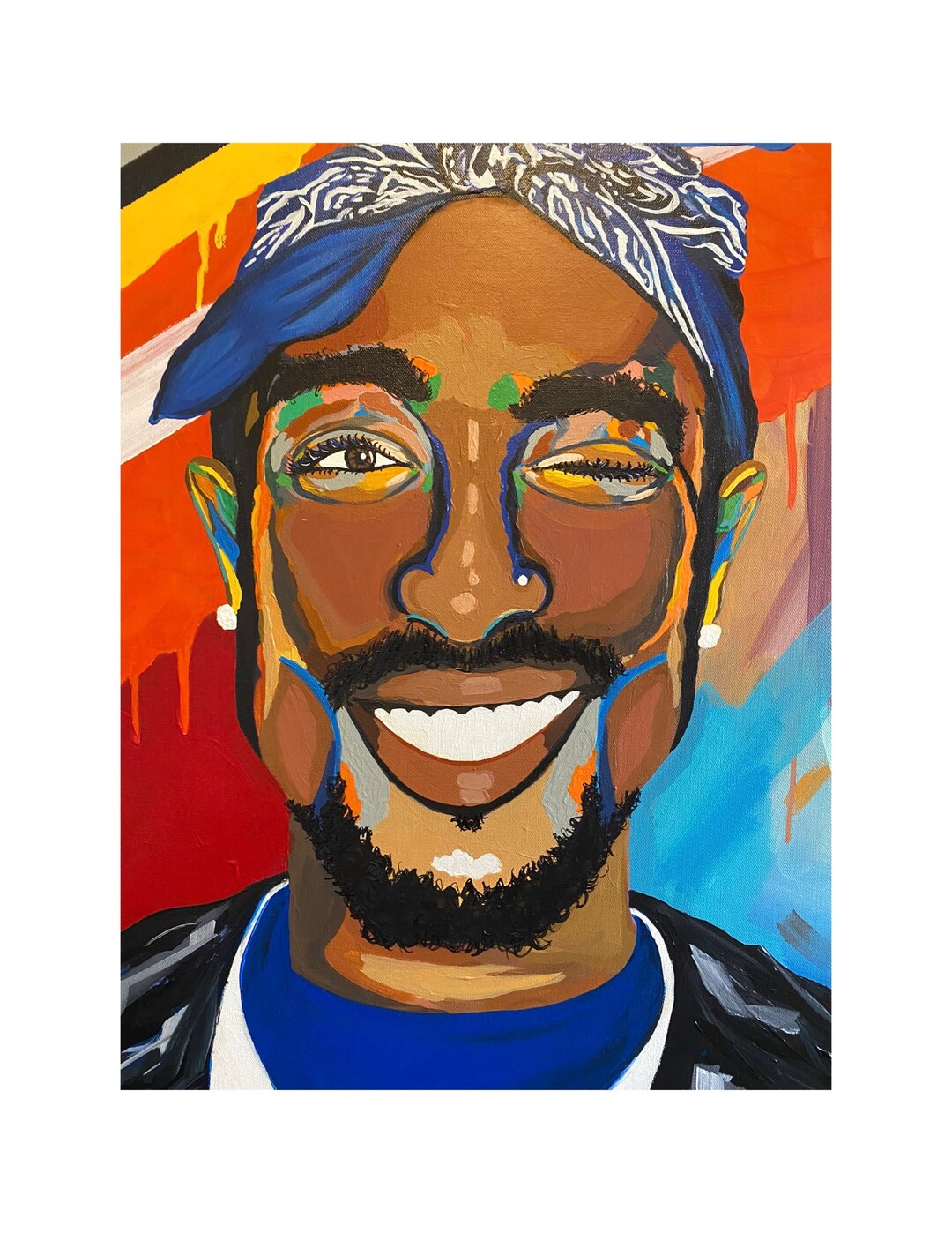 Abstract Tupac Shakur Colorful Large Painting Wall Art Print 2pac Smile ...