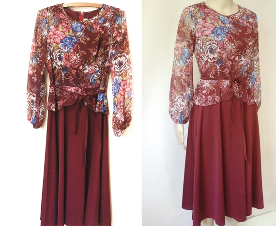 70s Floral Lace Puff Sleeve Vintage Dress, Seventies … - Gem