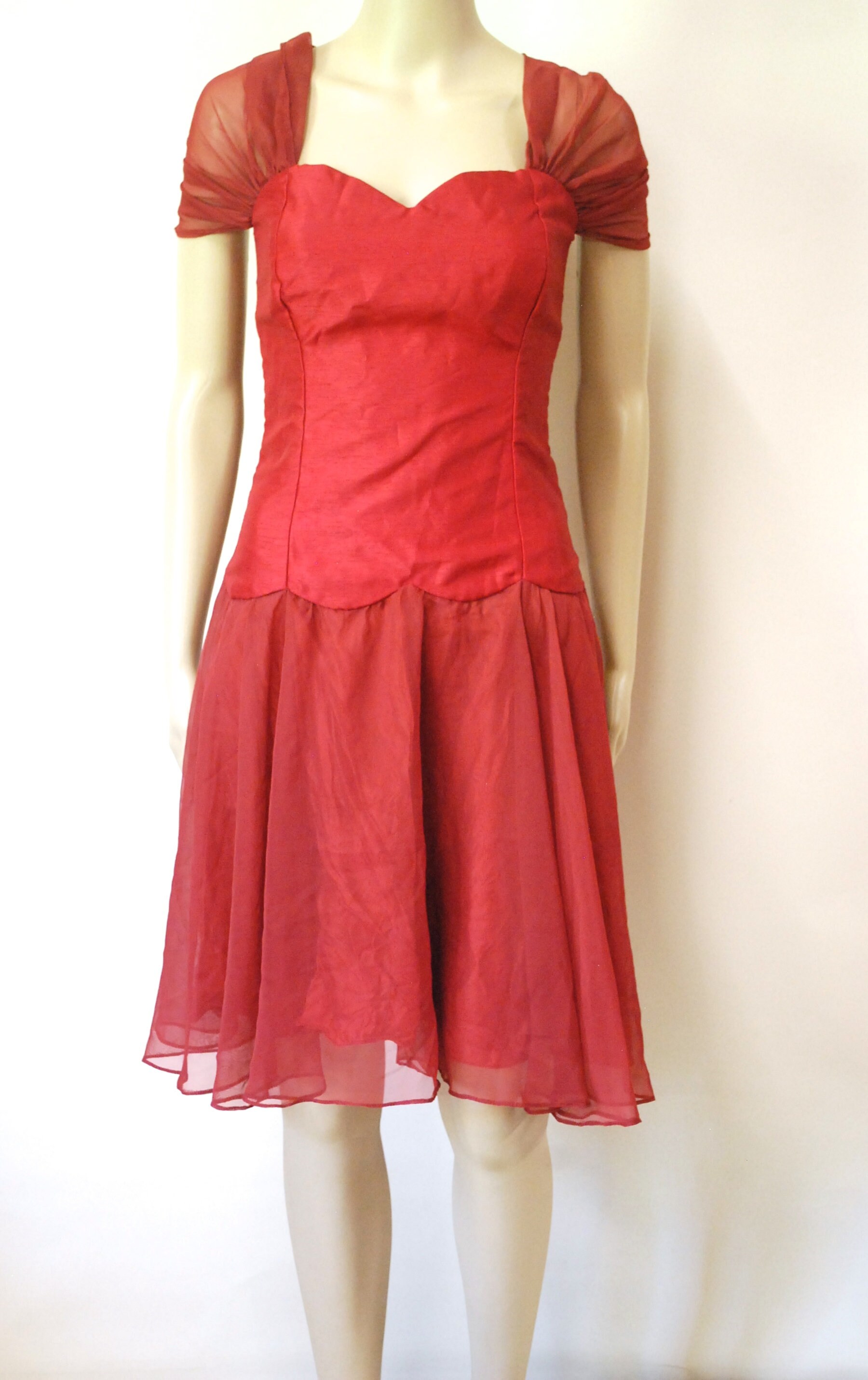 80s Red Dress with Infinite Shoulder Straps Vintage Sheer | Etsy