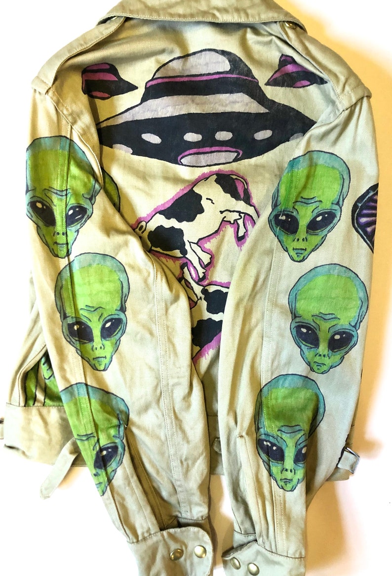 Customised Hand Painted Ufo Aliens Jacket 50s Vintage Khaki | Etsy