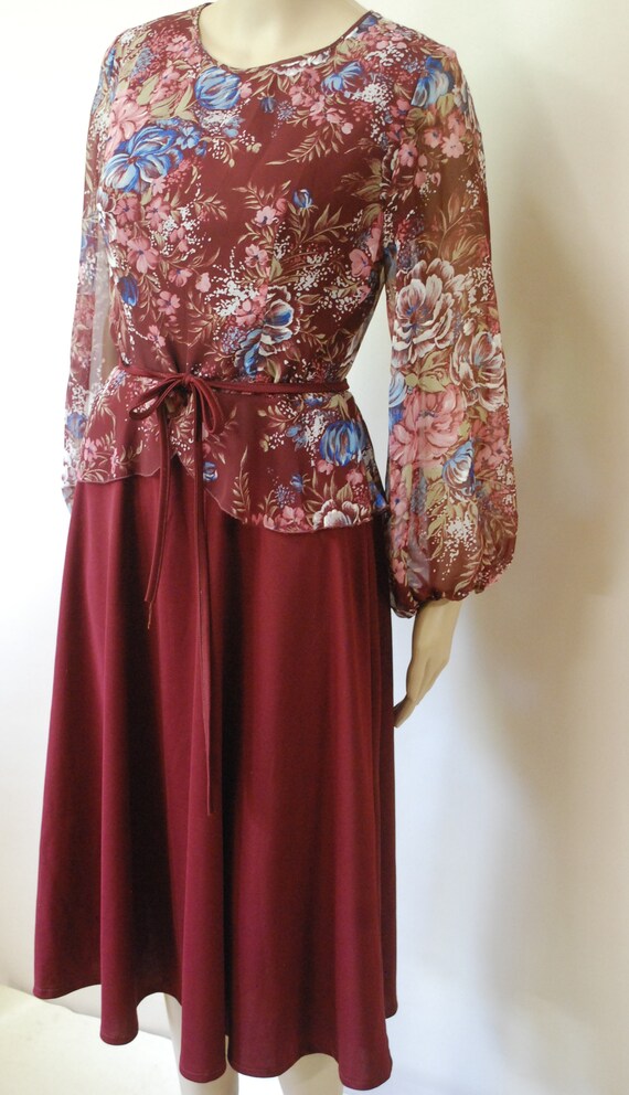 70s Floral Lace Puff Sleeve Vintage Dress, Seventies … - Gem