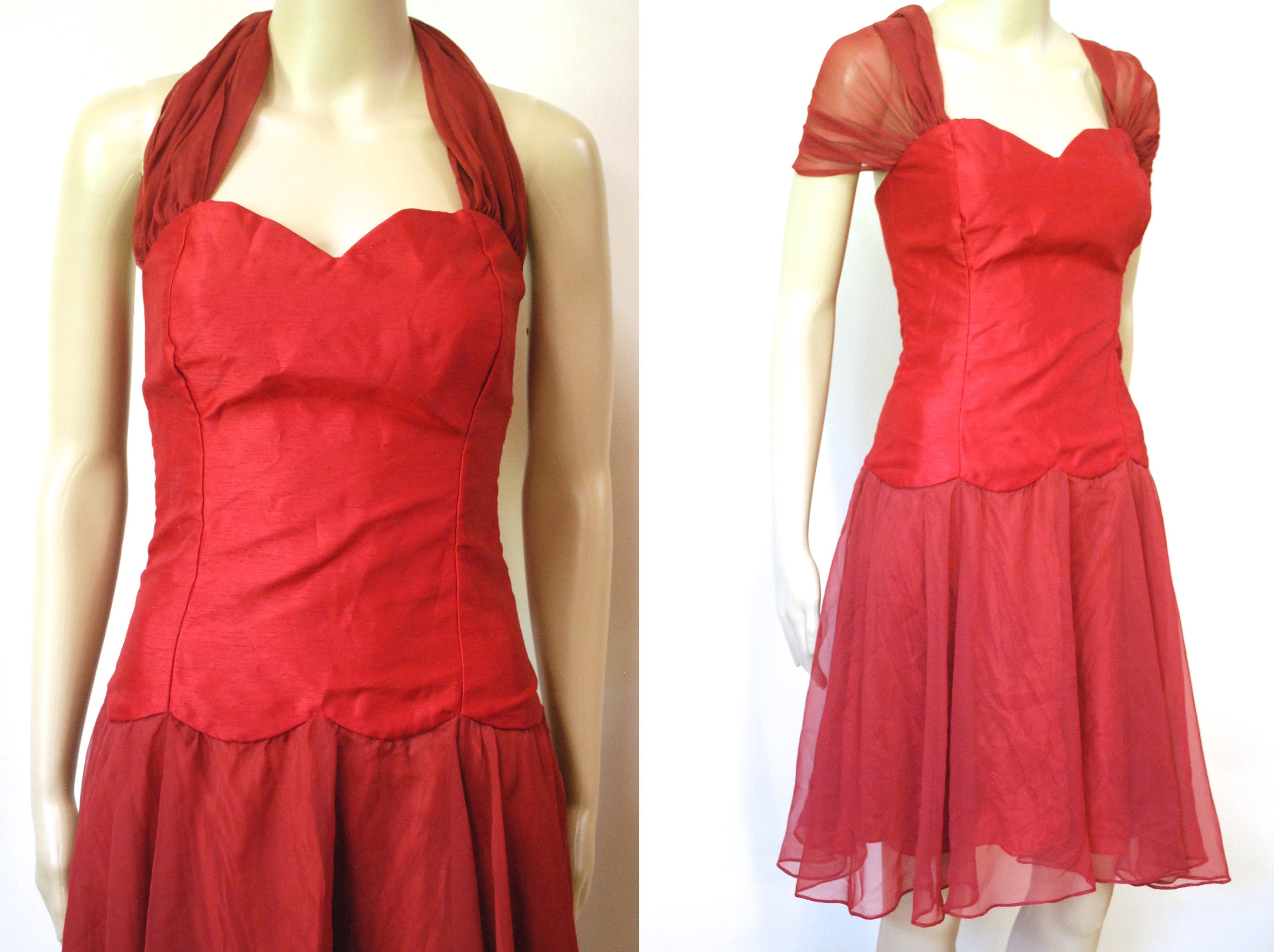 80s Red Dress with Infinite Shoulder Straps Vintage Sheer | Etsy