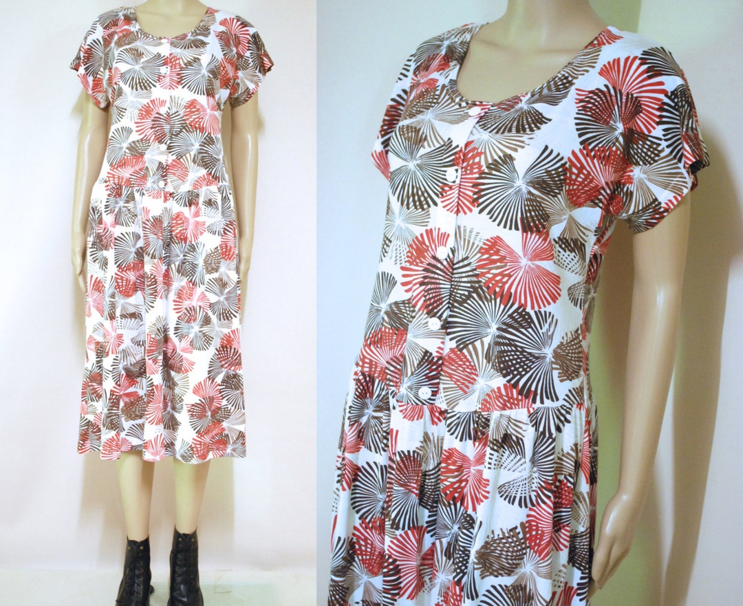 80s Abstract Stencil Print Shirtdress, Vintage T Shirt Shift Mid Length ...