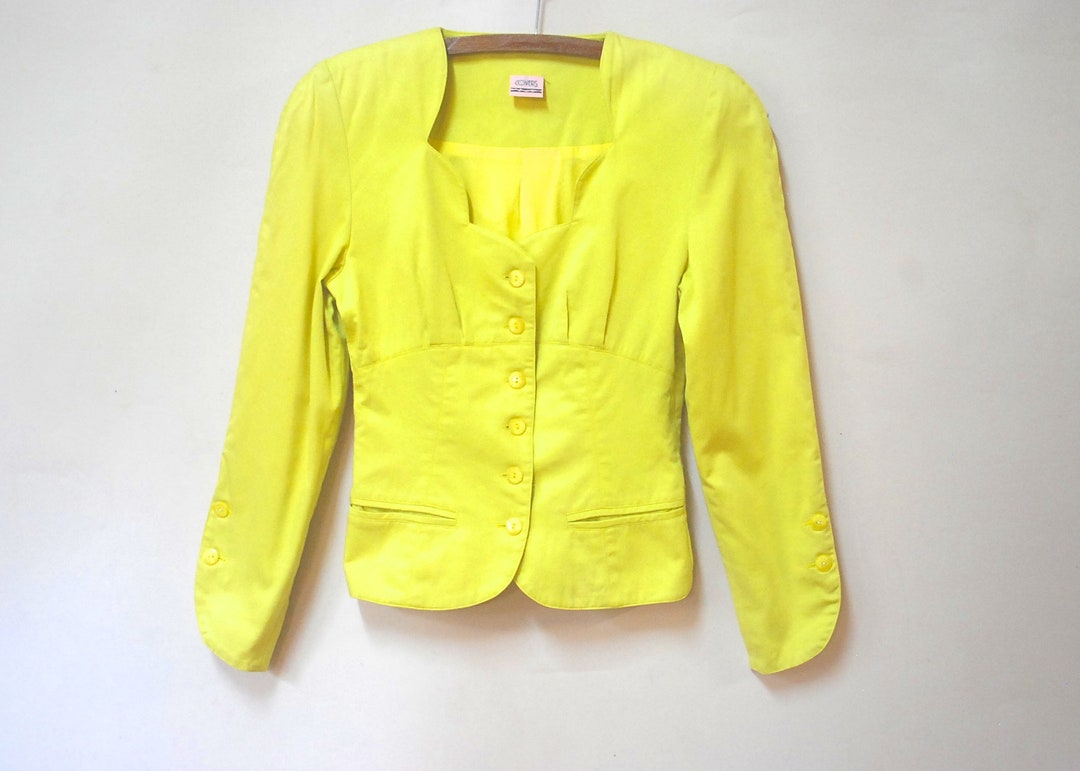 1980s Canary Yellow Tailored Jacket Vintage Blazer Retro Cute Cut Out ...
