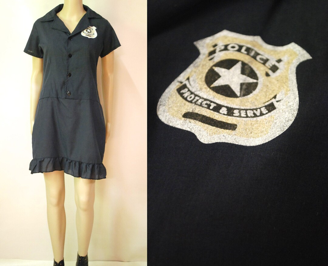 90s Dress up Police Uniform Costume Dress, Vintage Novelty Party Short ...
