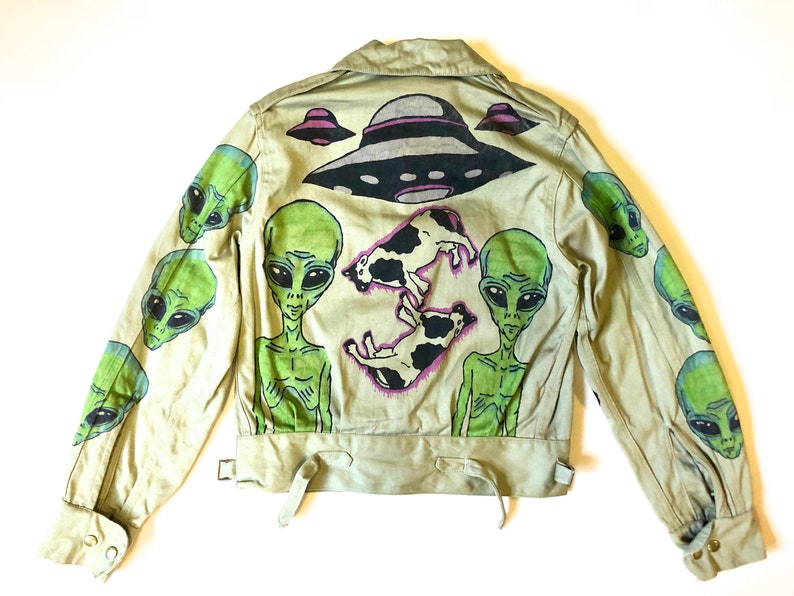 Customised Hand Painted Ufo Aliens Jacket 50s Vintage Khaki | Etsy