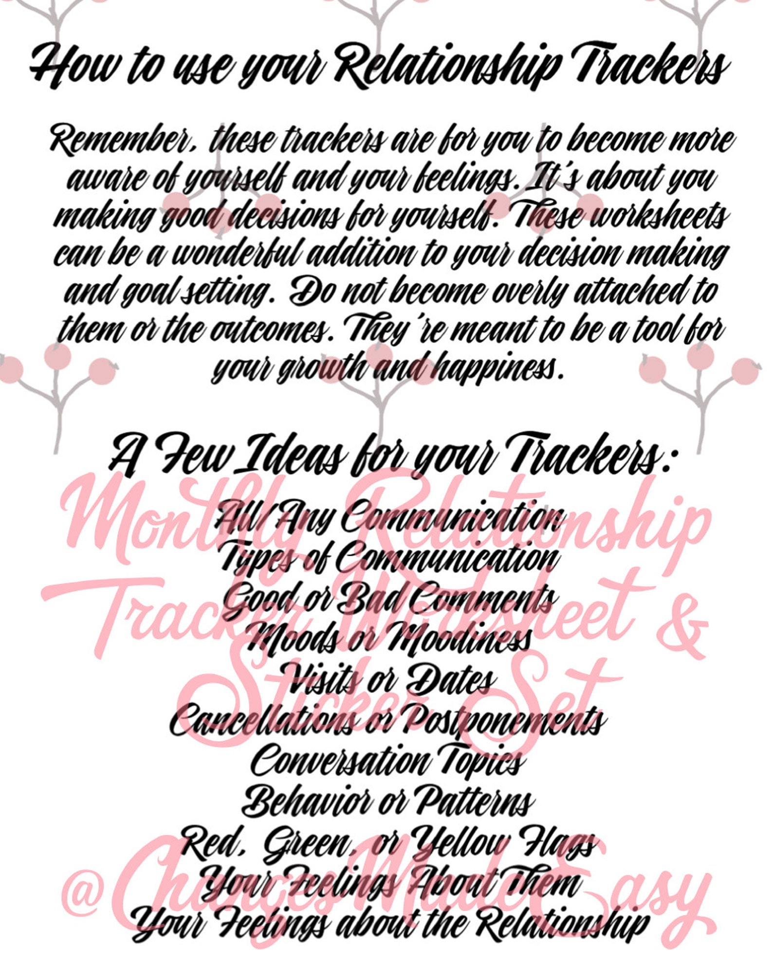 Monthly Relationship Tracker & Sticker Set - Etsy