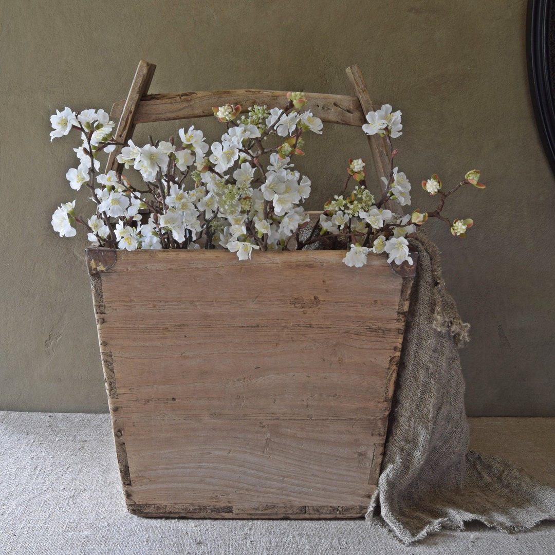 Old Asian Wooden Picking Bucket Rice Bin Container With Handle - Etsy