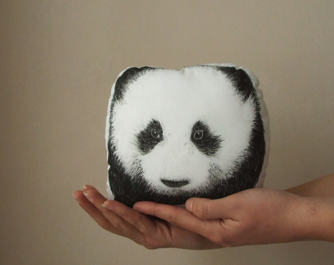 Panda decorative pillow hand painted panda shaped cushion | Etsy