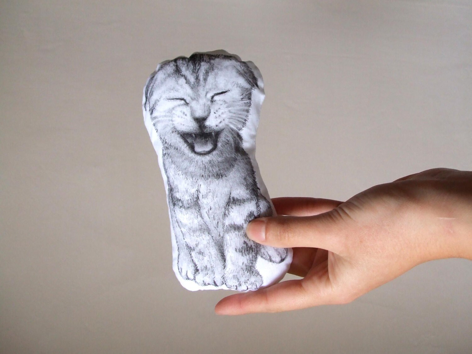 Stuffed Cat Soft Toy Plush Hand Painted Black and White - Etsy