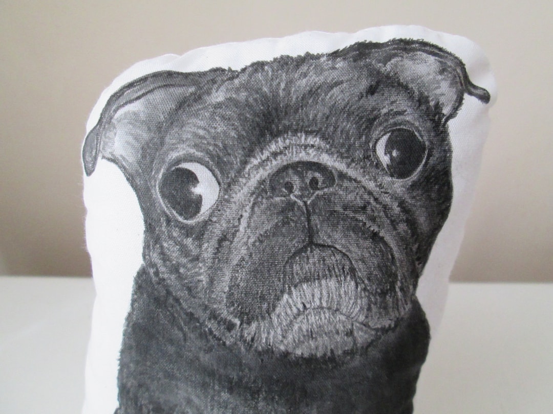 Black Pug Plush Dog Pillow Hand Painted Realistic Soft Sculpture Gift ...