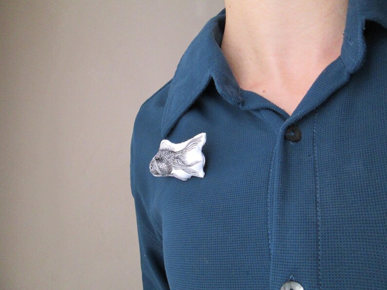 Fish brooch hand painted realistic goldfish black and white | Etsy