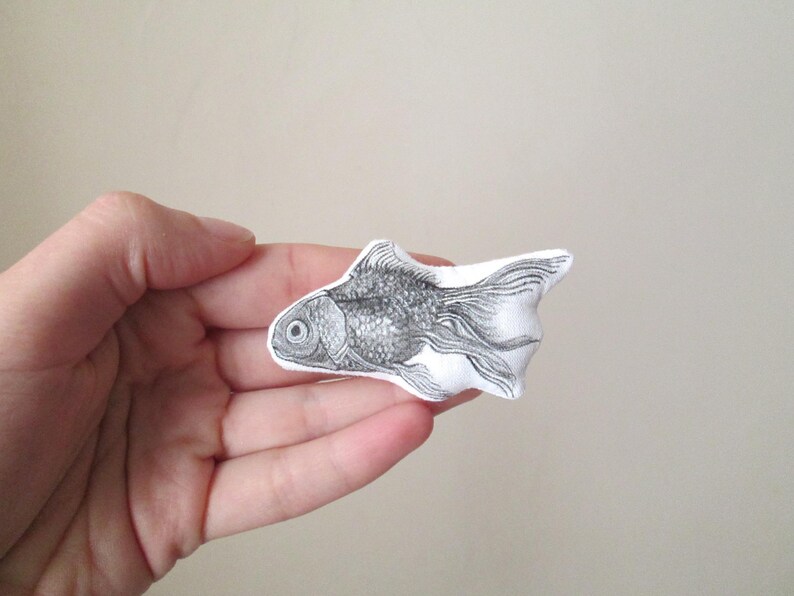 Fish brooch hand painted realistic goldfish black and white | Etsy