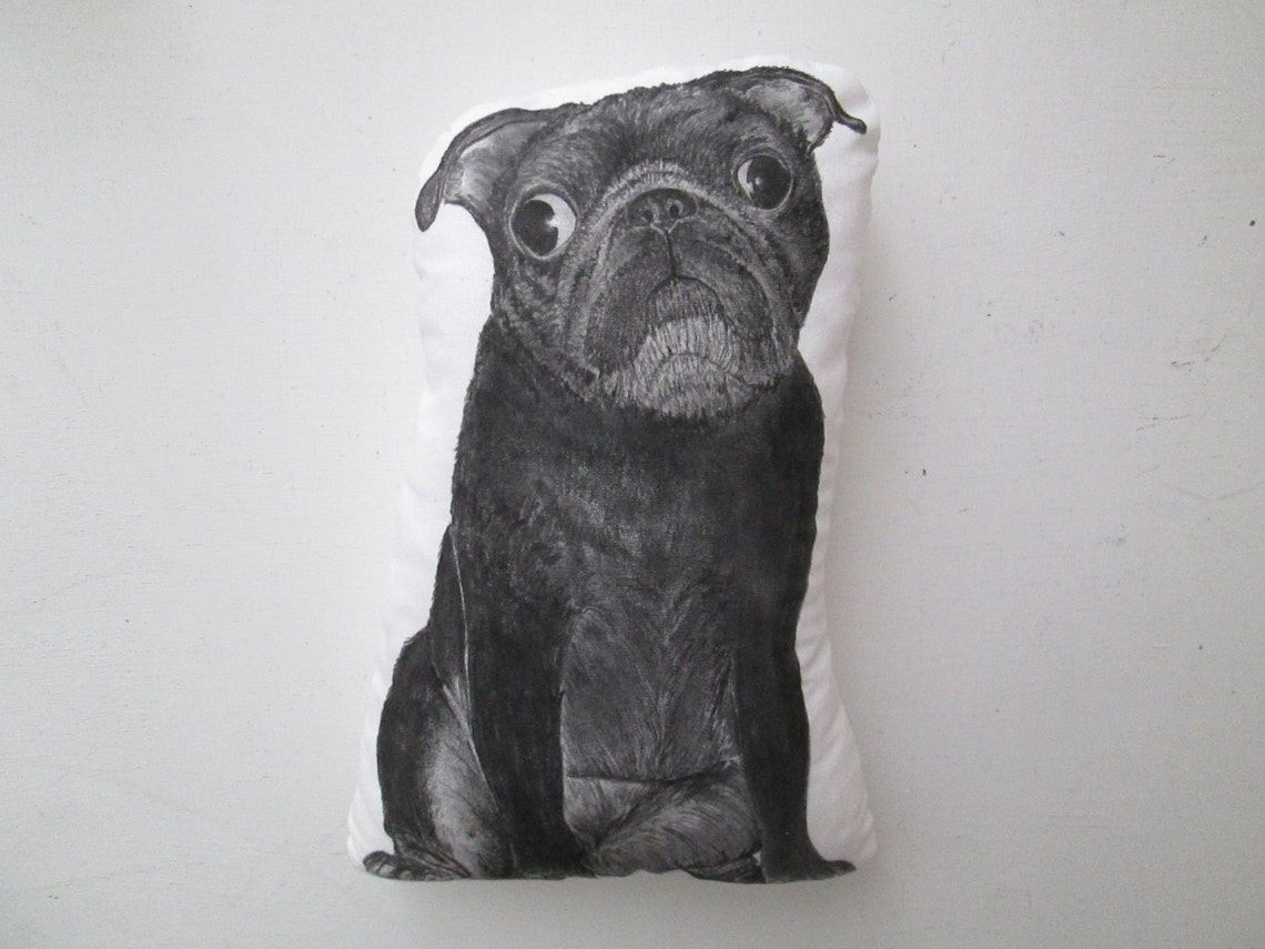 Black Pug Plush Dog Pillow Hand Painted Realistic Soft - Etsy