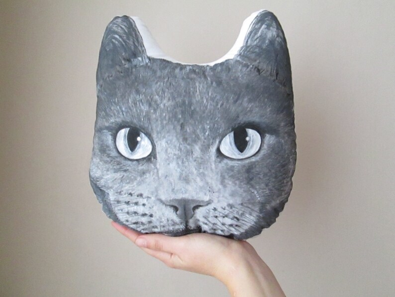 Chartreux Cat Pillow Head Shaped Russian Blue Cat Throw Pillow ...