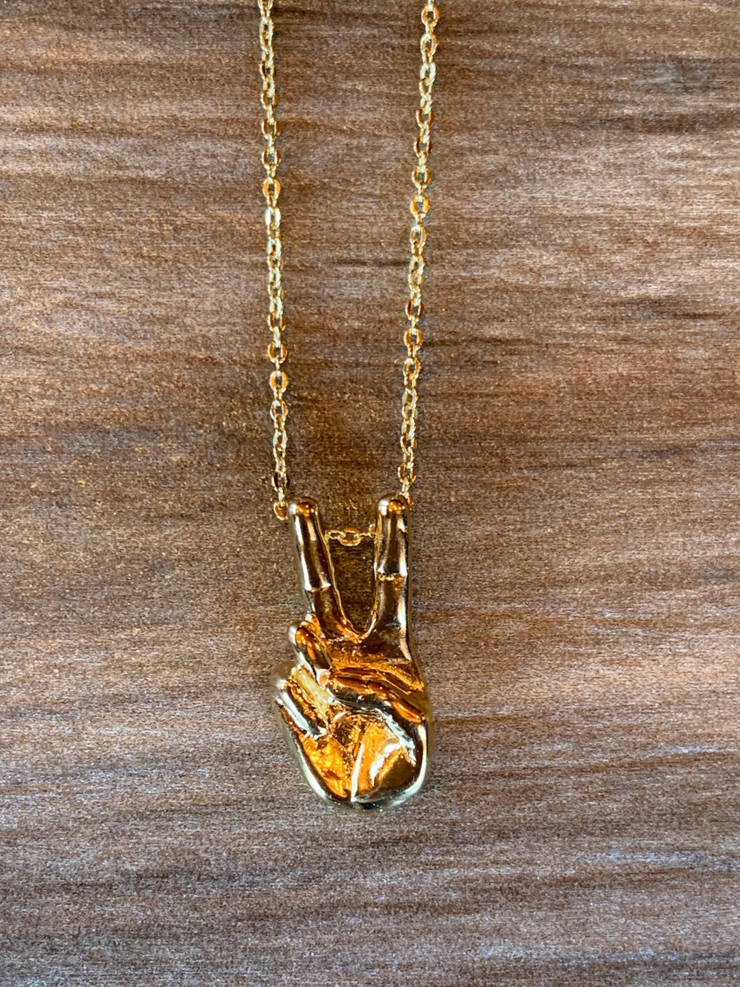 Peace Sign Hand Symbol Gold Plated Necklace, ASL Peace Hand Gesture ...