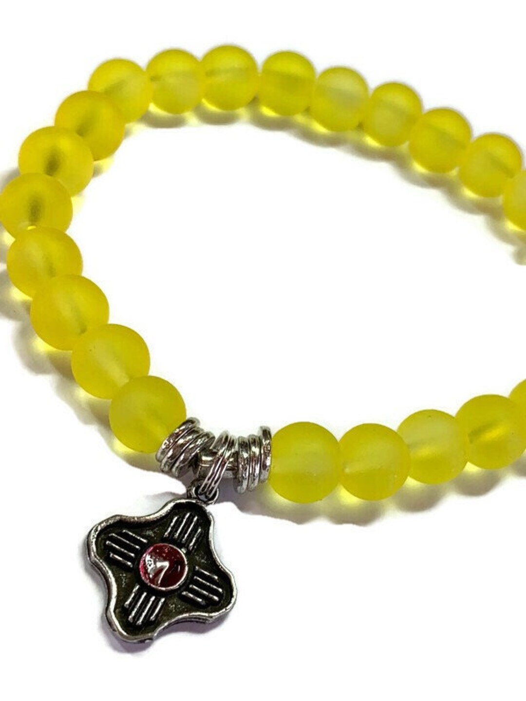 Zia New Mexico Symbol Yellow Glass Stretch Bracelet, UNM Licensed Charm ...