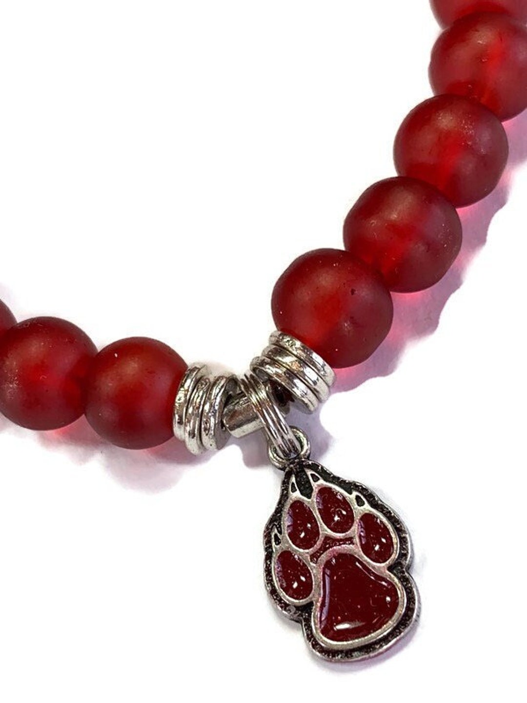 UNM Lobos Red Paw Red Glass Stretch Bracelet, UNM Licensed Wolf Charm ...