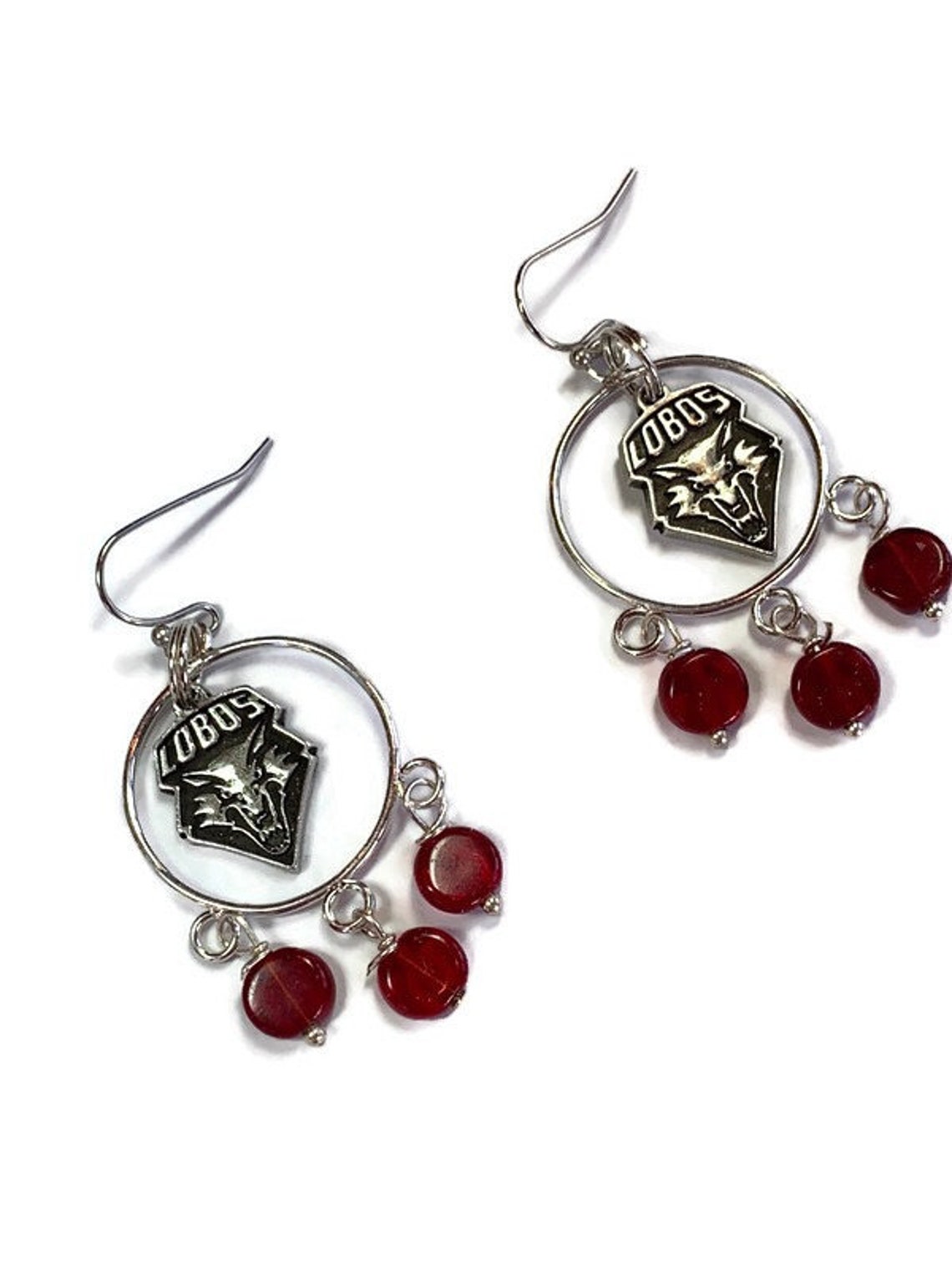 UNM Lobo Chevron charm circle dangle earrings 20134E | Etsy
