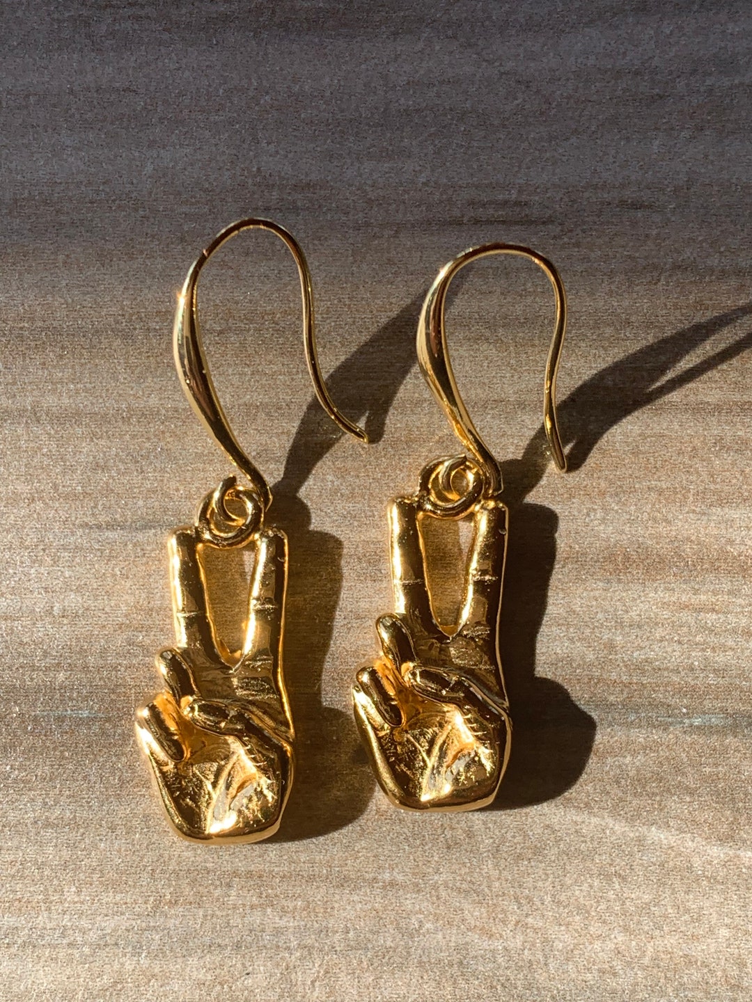 Peace Sign Hand Symbol Gold Plated Earrings, ASL, Peace Hand Gesture Jewelry, Best Friends Gifts ...