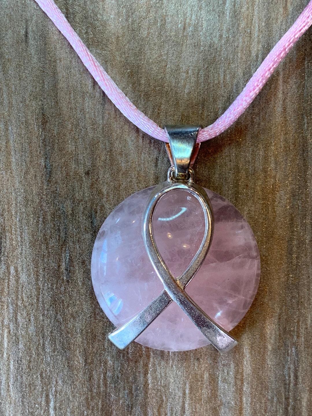Round Breast Cancer Ribbon Necklace, Gratitude for Life, Supporter and ...