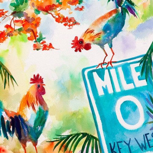 Key West Print Rooster Art Print Chicken Painting Tropical | Etsy