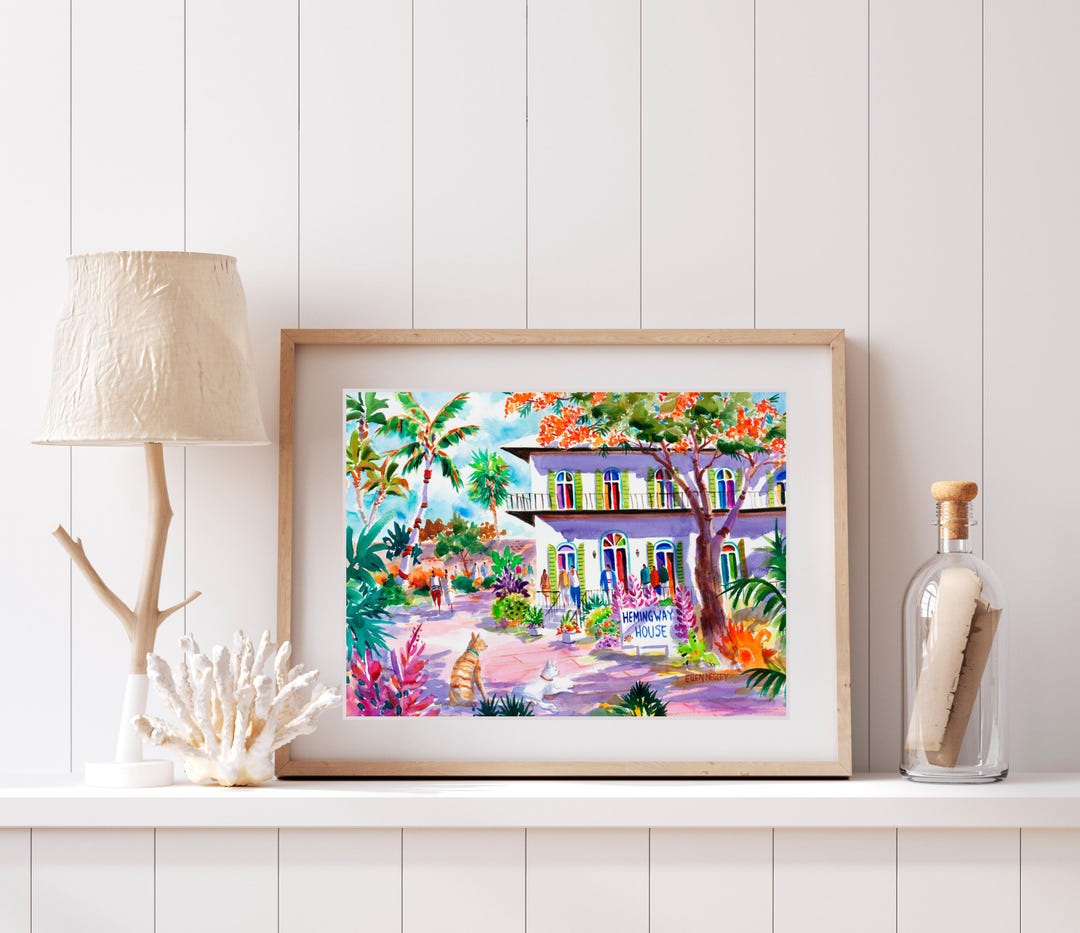 Hemingway House, Key West Art Print, Ellen Negley, Cat Art Print, Key ...