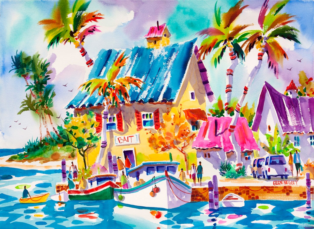 Beach Art Print, Beach Painting, Key West Art, Tropical Watercolor ...